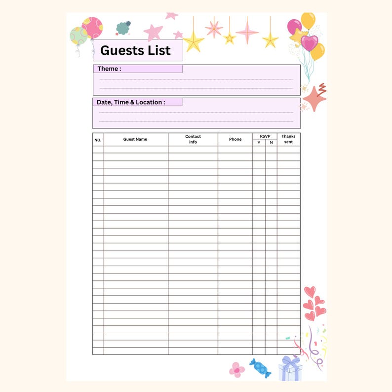 Birthday Party Checklist, Party Checklist Template, Birtyday to Do List ...