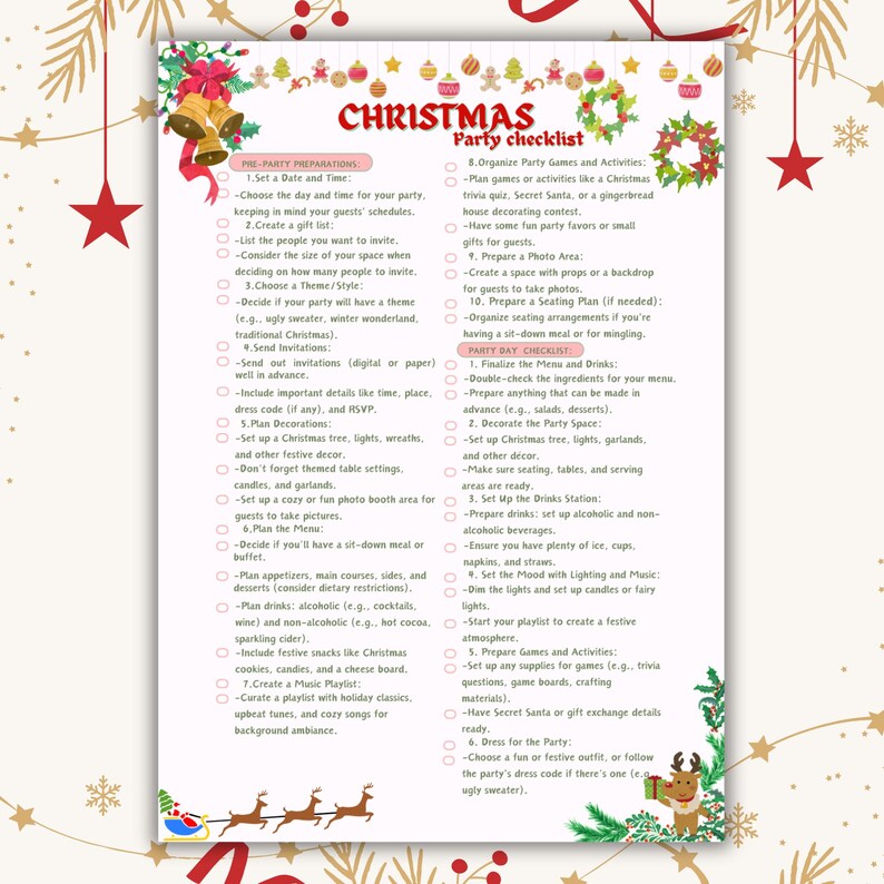 Christmas Party Checklist, Menu Planner, Potluck Sign-up (printable) - Etsy