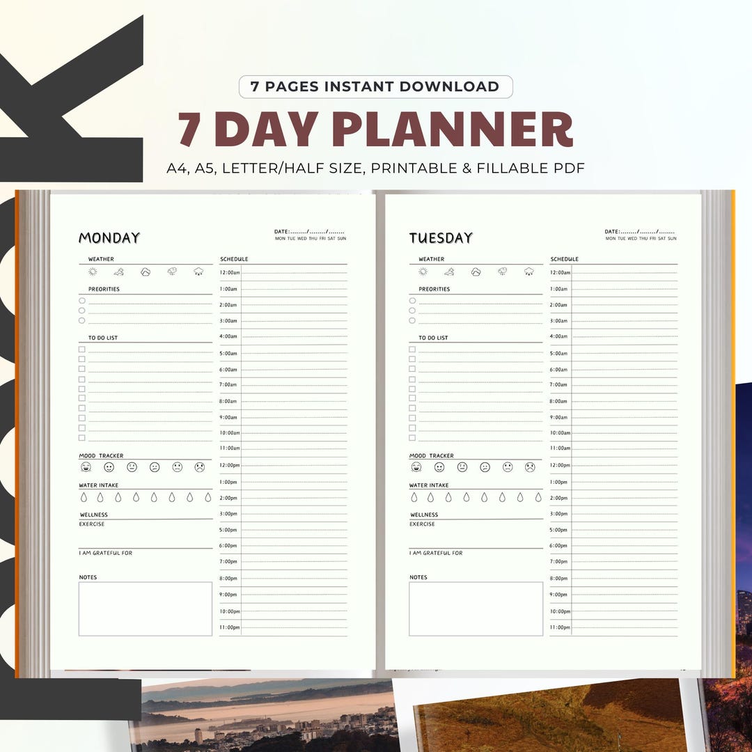 7 Day Planner Printable, Daily & Weekly To-do List (digital Download ...