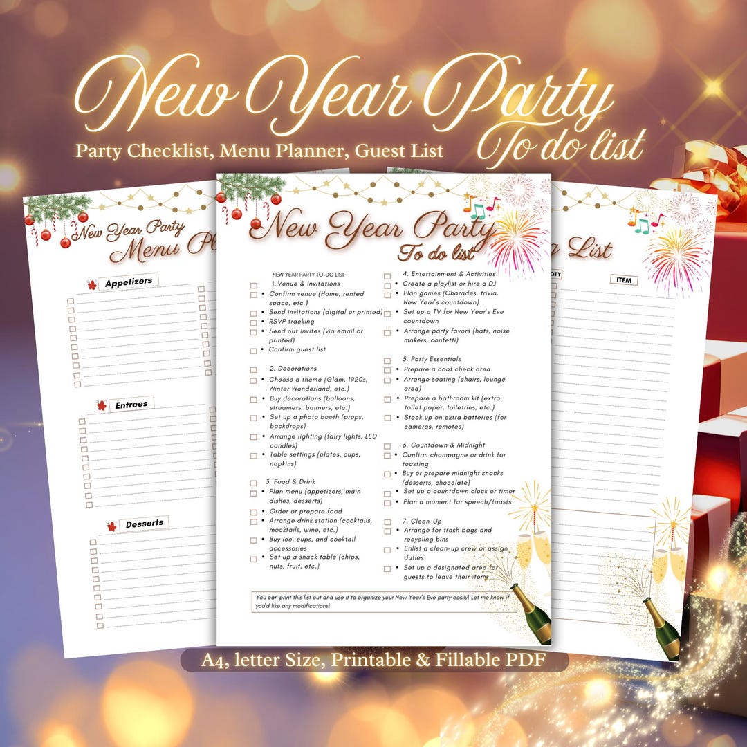 New Year Checklist, New Year to Do List, Party List, Party Planner ...