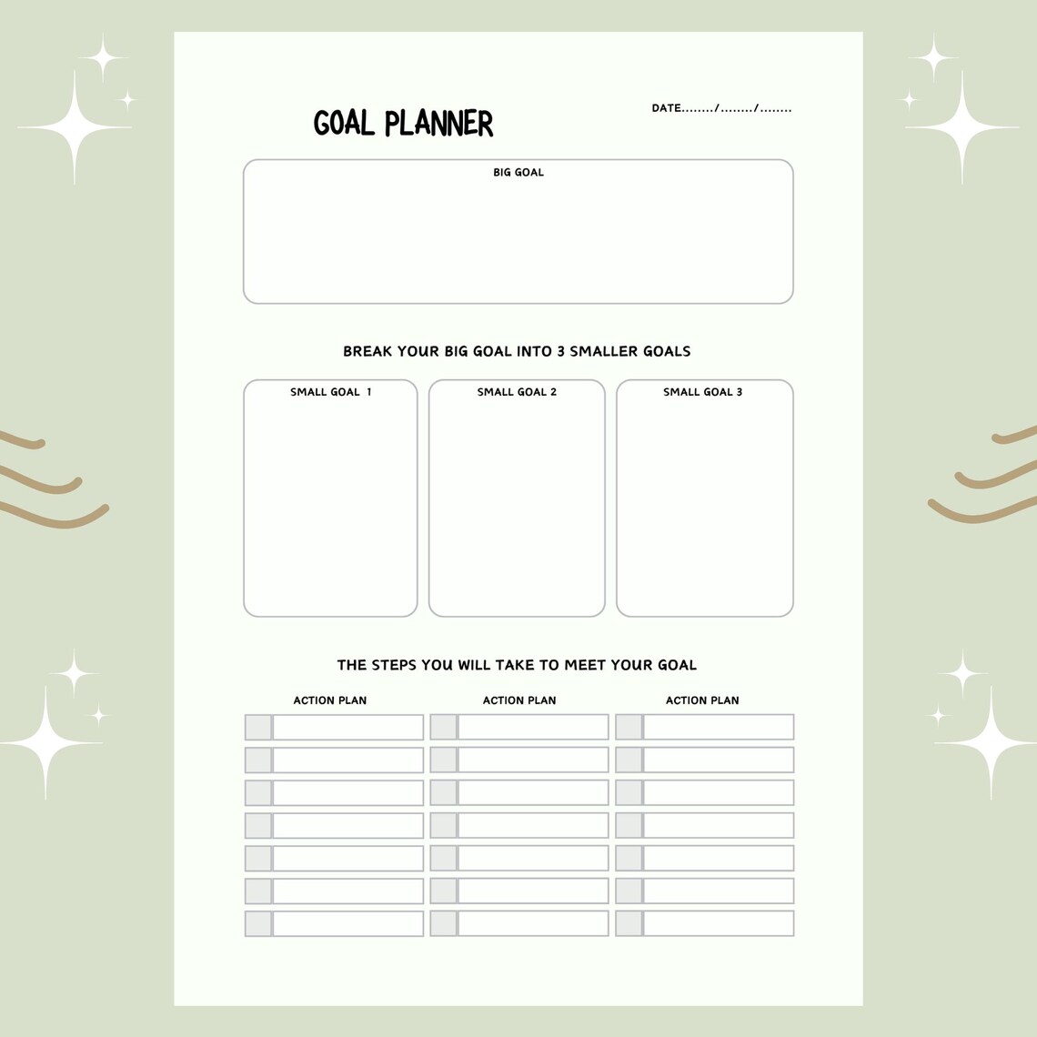 Printable Goal Settings Worksheet, Simple Goal Planner, SMART Goals ...