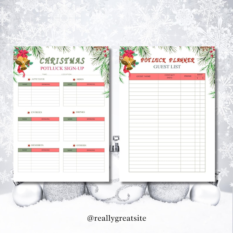 Editable Christmas Potluck Sign up Sheet Template, Printable Holiday ...