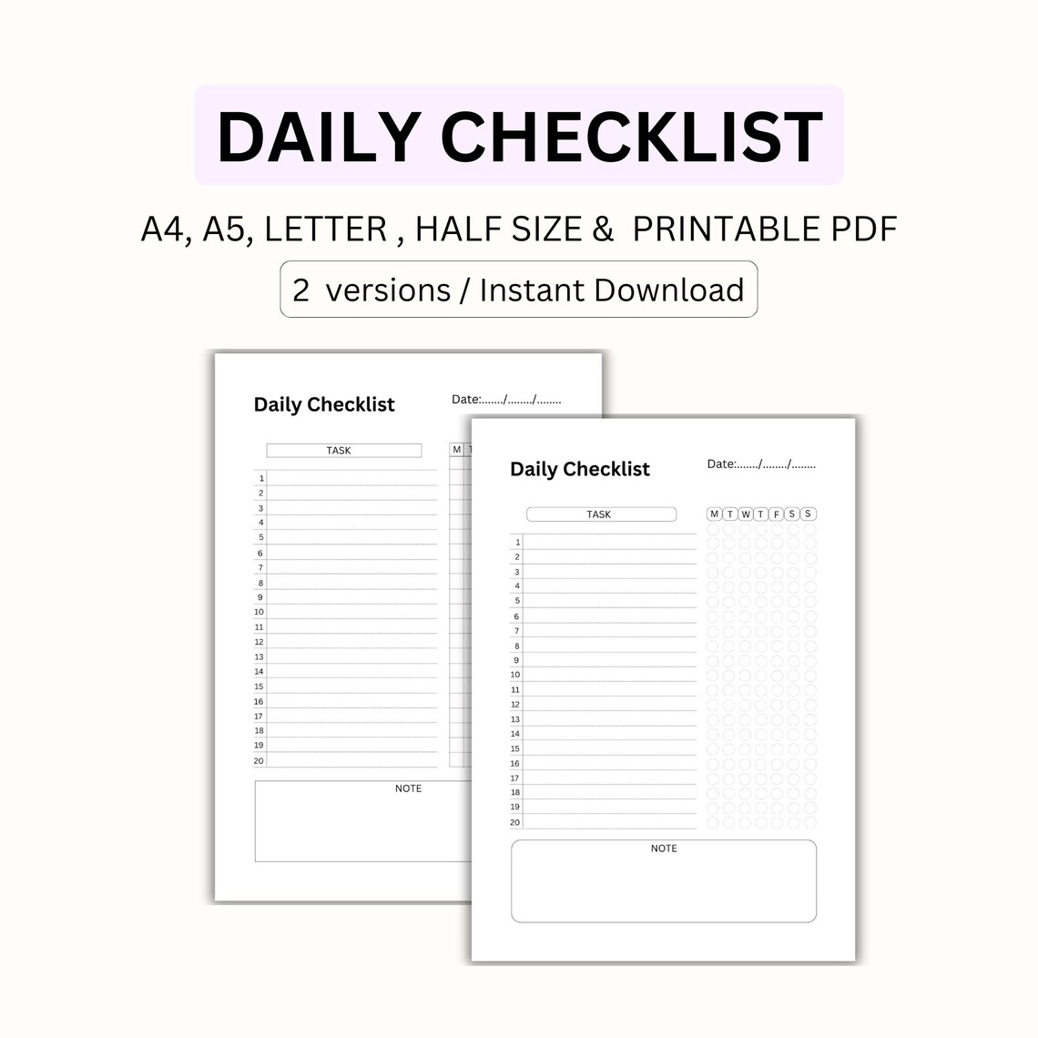 Daily Checklist Printable & Fillable, to Do List Template, Work/home ...