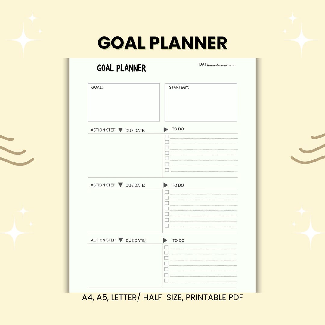 Printable Goal Settings Worksheet, Simple Goal Planner, SMART Goals ...