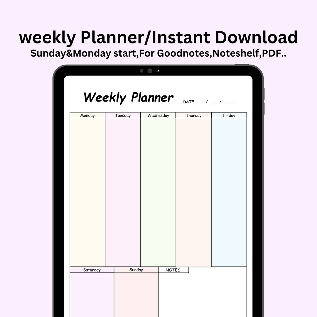 Weekly Planner Goodnotes Template, Dark Mode Weekly Planner, Hourly ...