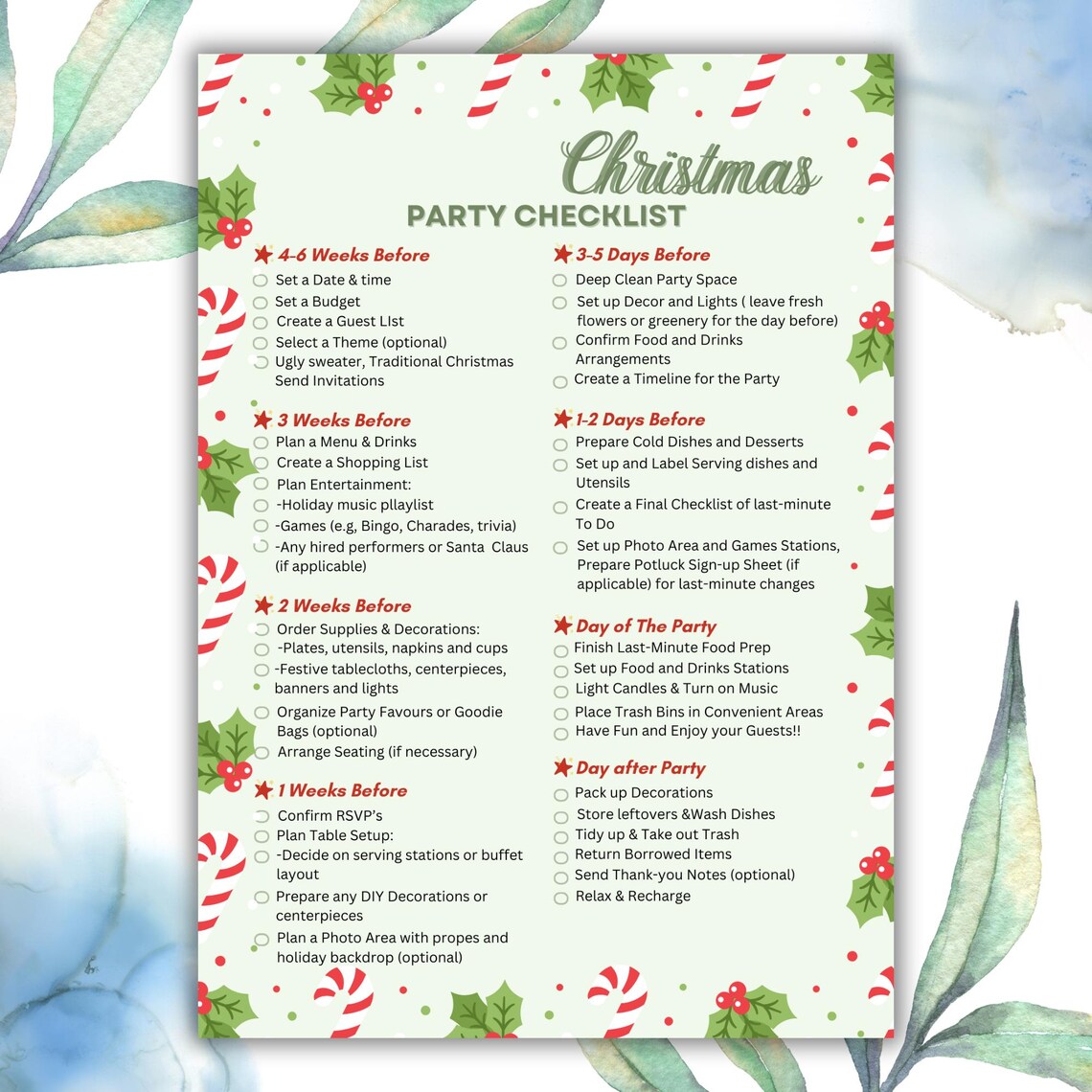 Christmas Party Checklist/todolist, Menu Planner & Potluck Sign-up ...