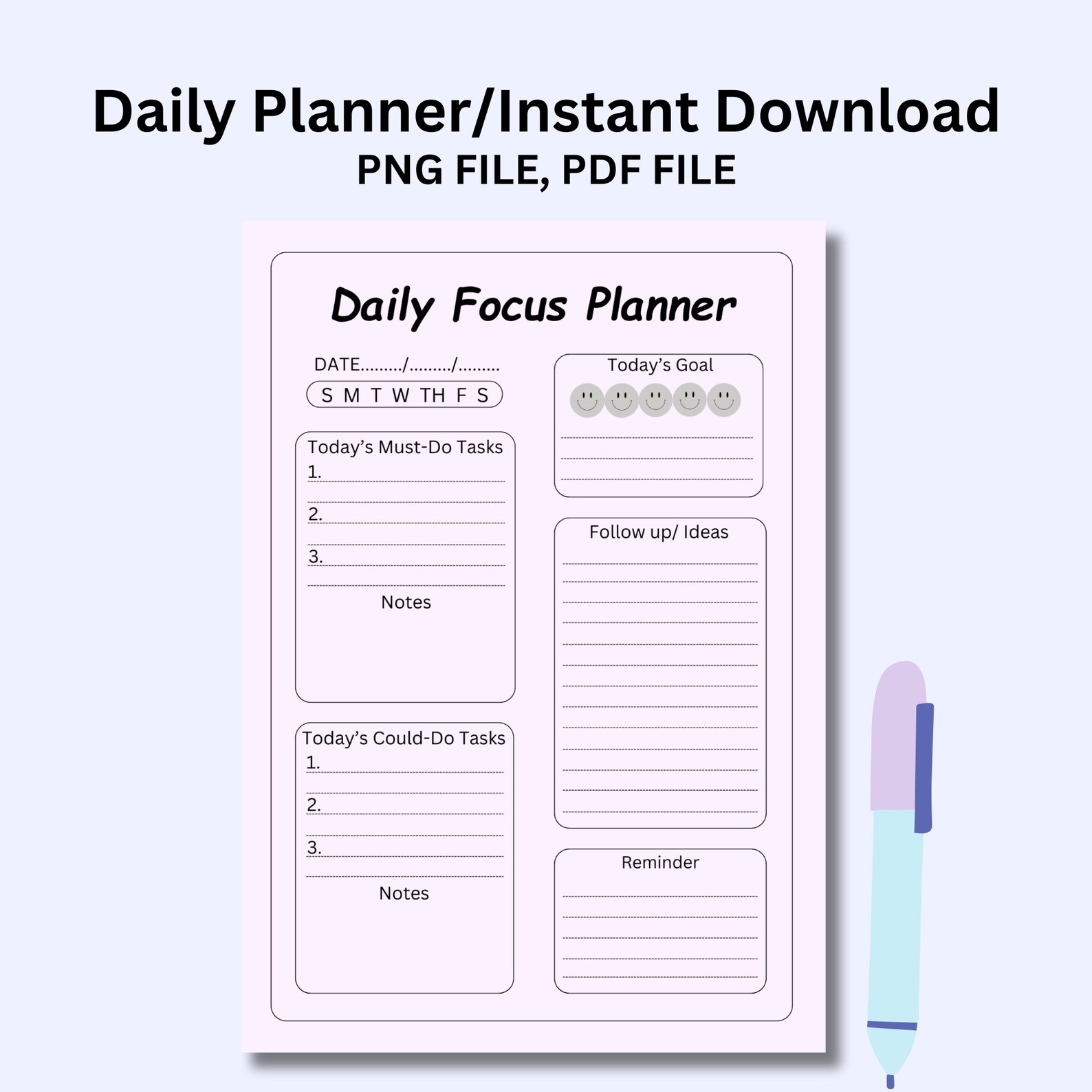 Minimallist Daily Planner Printable, Daily to Do List for Work/ Home ...