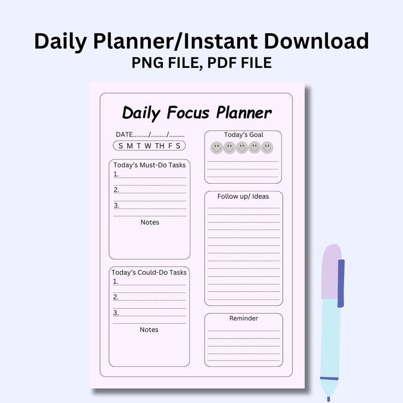 Minimallist Daily Planner Printable, Daily to Do List for Work/ Home ...