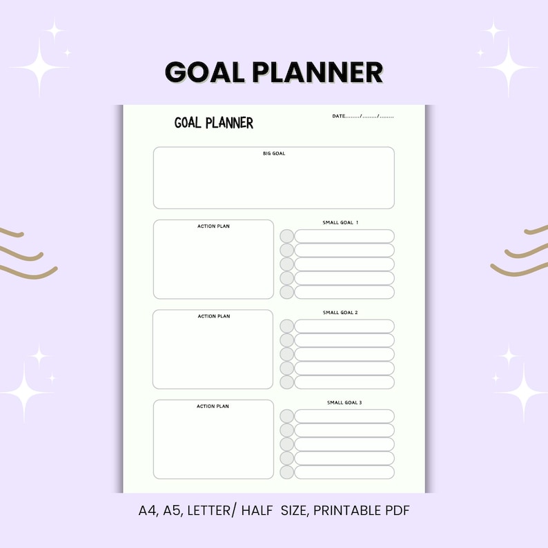 Printable Goal Settings Worksheet, Simple Goal Planner, SMART Goals ...