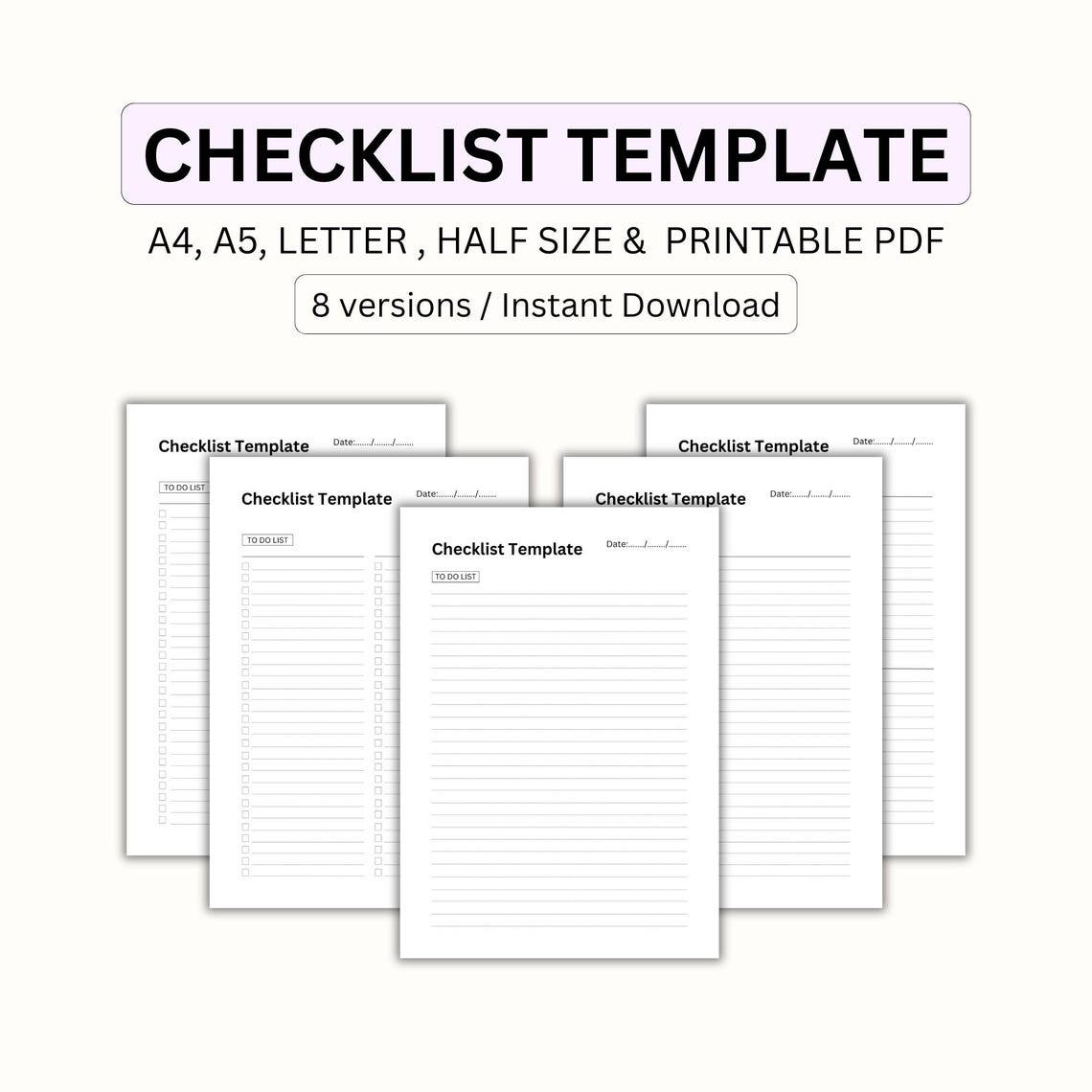 Checklist Template Printable & Fillable, to Do List Template, Work/home ...