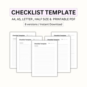 Checklist Template Printable & Fillable, to Do List Template, Work/home ...