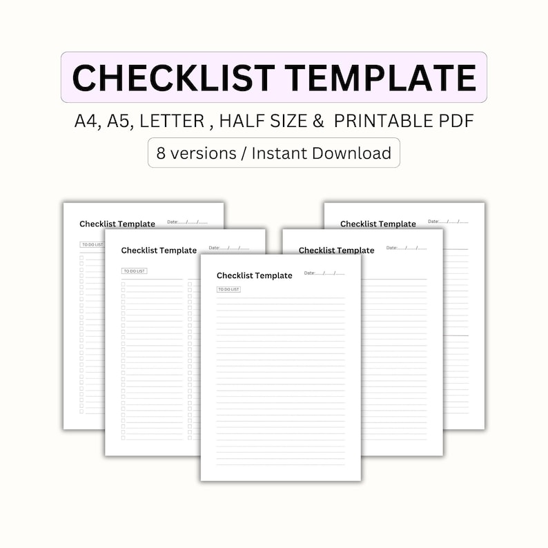 Checklist Template Printable & Fillable, to Do List Template, Work/home ...