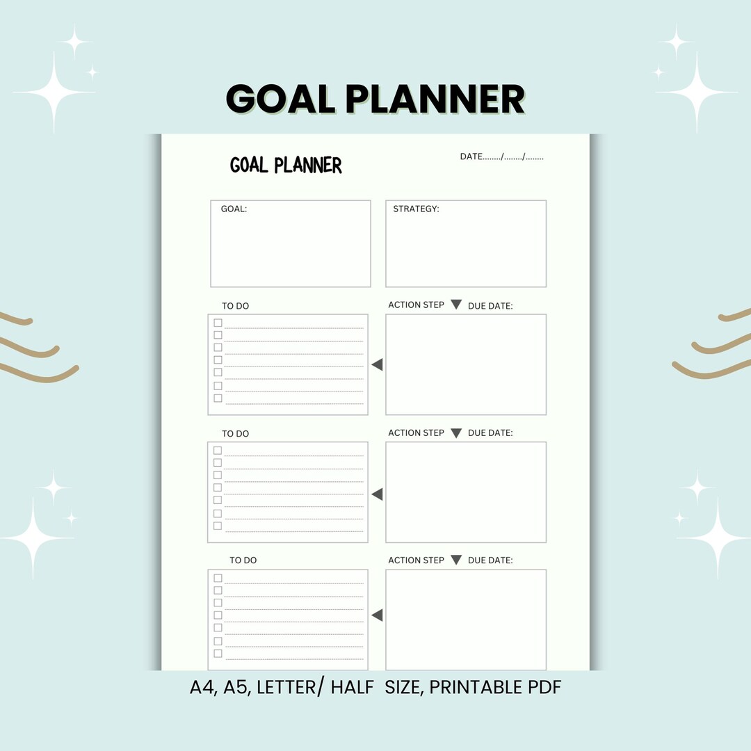 Printable Goal Settings Worksheet, Simple Goal Planner, SMART Goals ...