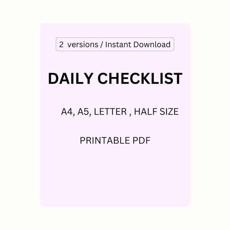 Daily Checklist Printable & Fillable, to Do List Template, Work/home ...