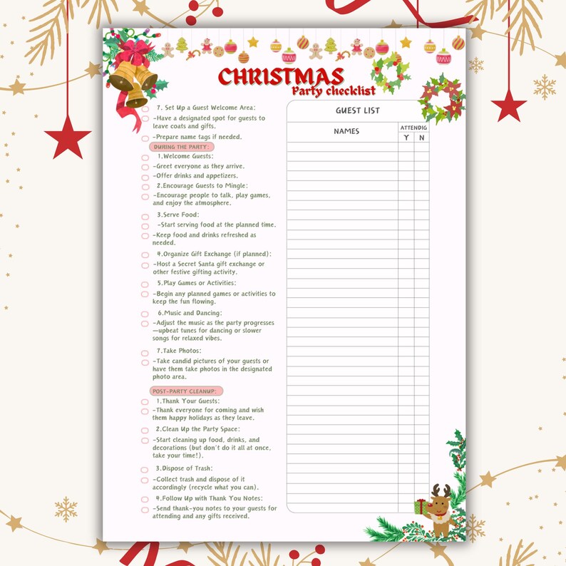 Christmas Party Checklist, Menu Planner, Potluck Sign-up (printable) - Etsy