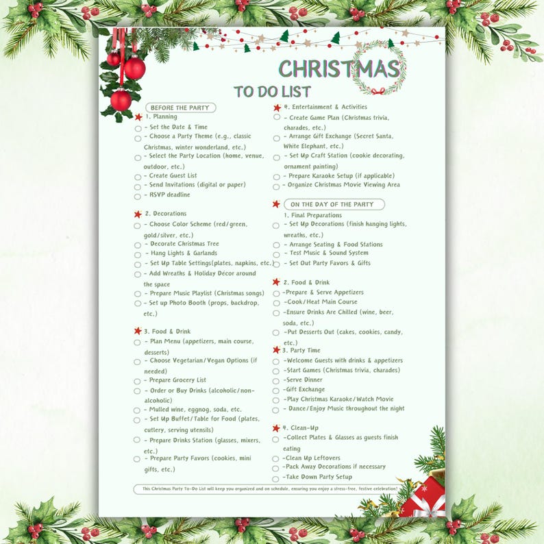 Christmas Party, Party Checklist, Menu Planner & Potluck Sign-up Sheet ...