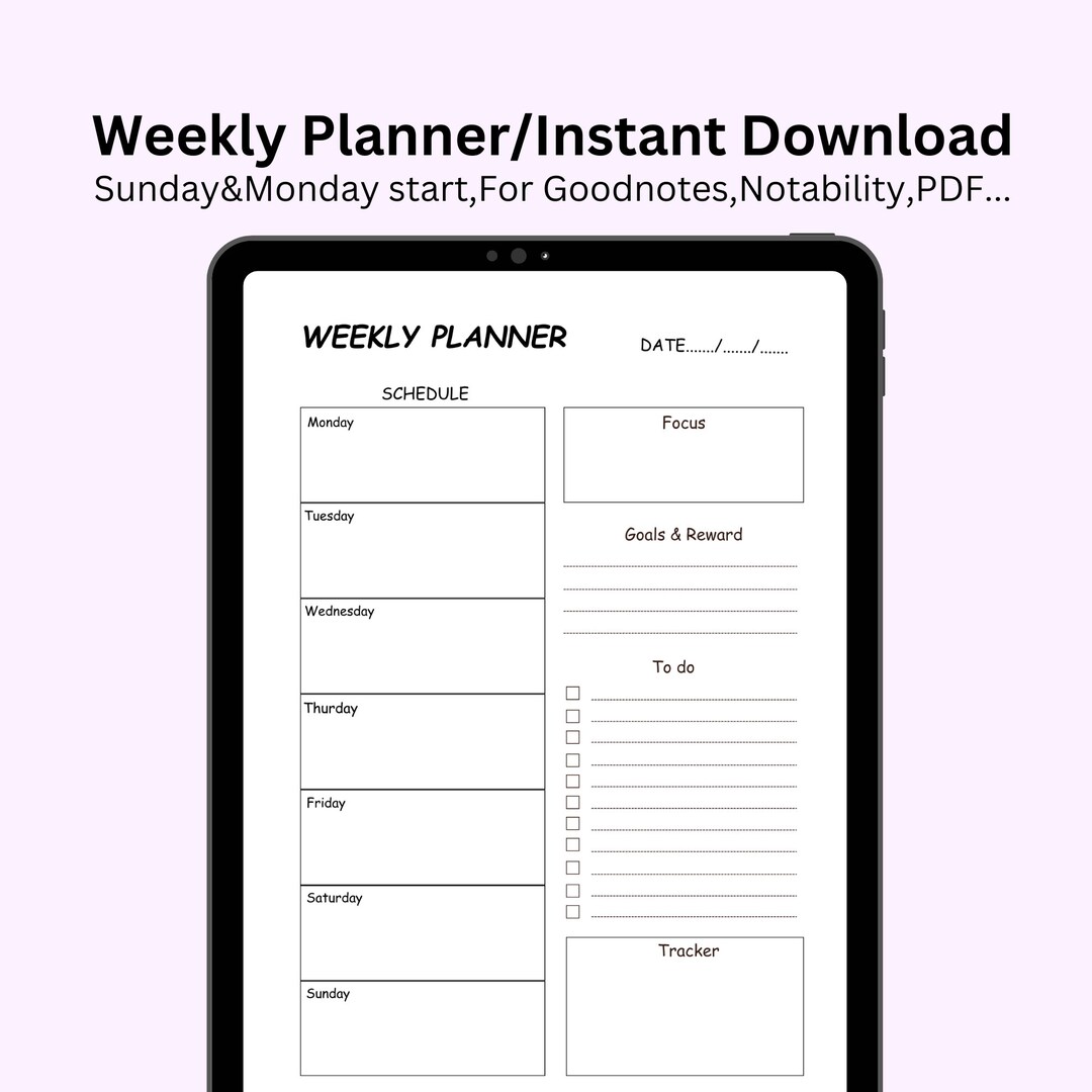 Weekly Planner Goodnotes Template, Dark Mode Weekly Planner, Hourly ...