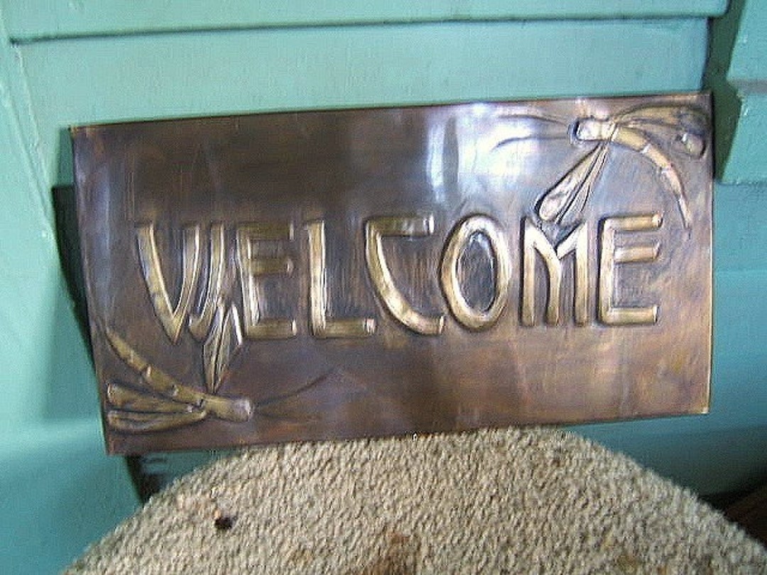 Brass Tooled Dragonfly Welcome Sign - Etsy