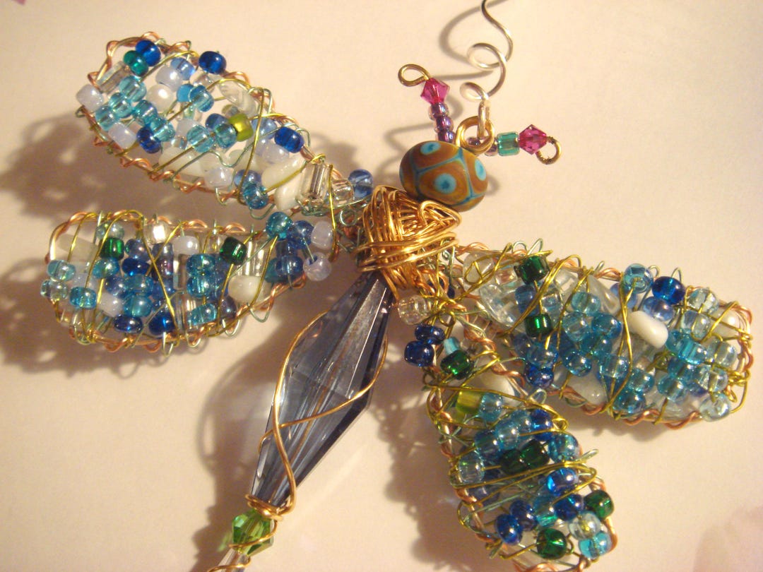 LARGE Blue Alien Dragonfly ..#9207..handmade.. All Ready to Fly Away ...