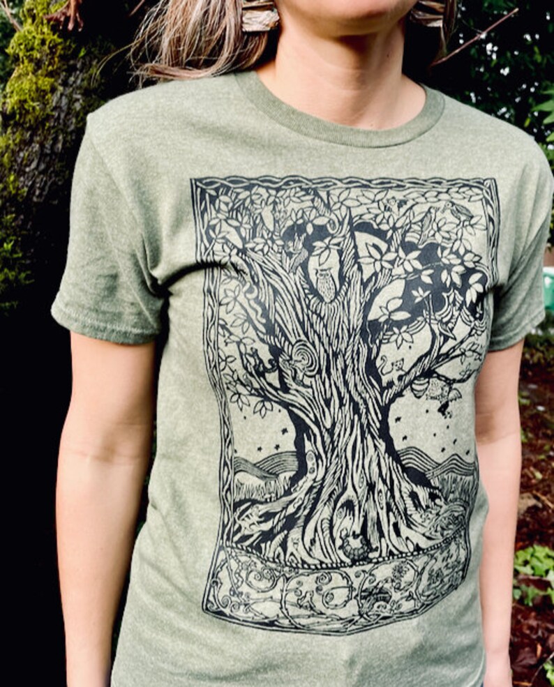 Green Tree of Life Tshirt Unisex Mens Women's Moon Tree Creatures Owls ...
