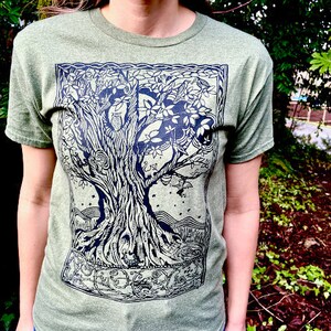 Green Tree of Life Tshirt Unisex Mens Women's Moon Tree Creatures Owls ...