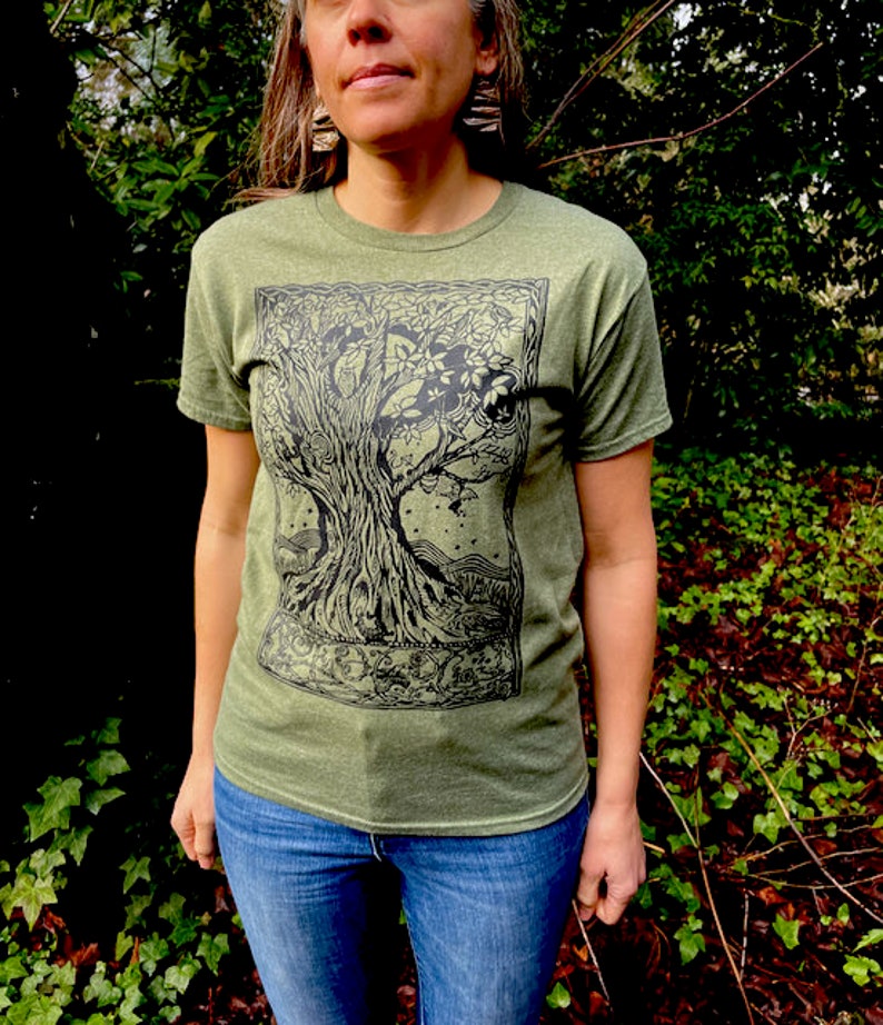 Green Tree of Life Tshirt Unisex Mens Women's Moon Tree Creatures Owls ...
