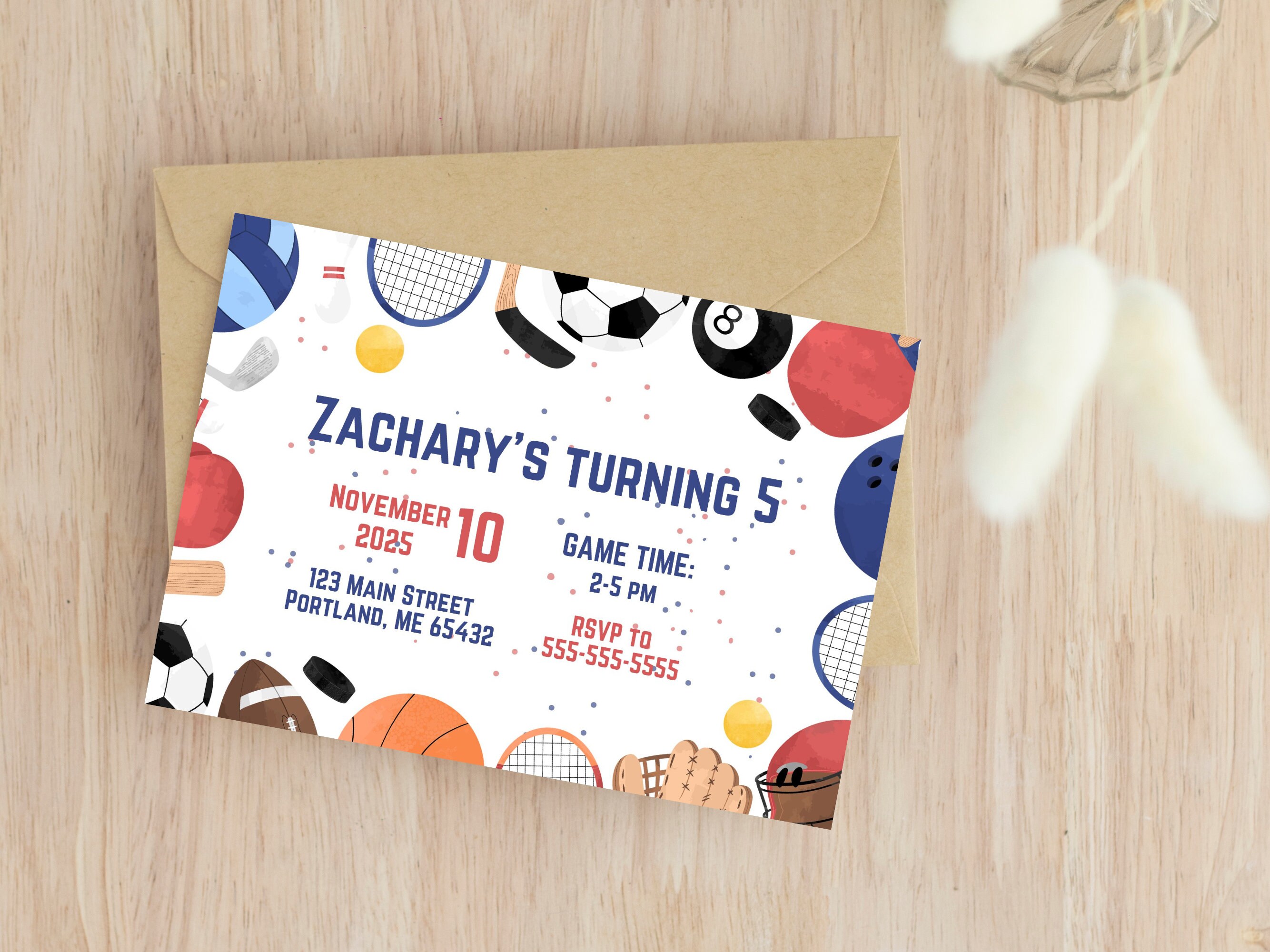 Sports Birthday Party Invitation All-star Sports Theme Party Invitation ...