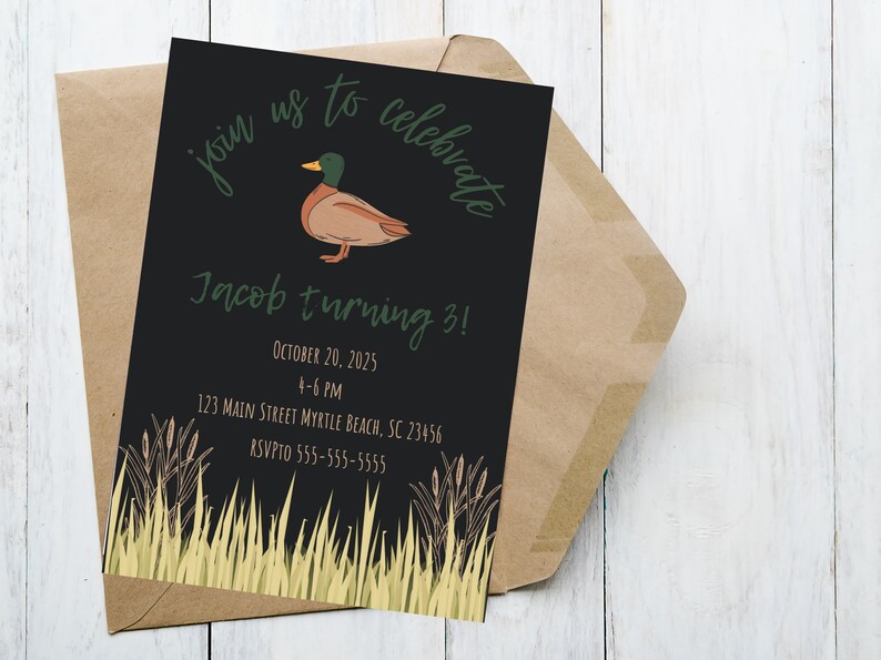 Duck Hunting Birthday Party Invitation Fly on Over Hunting Invitation ...