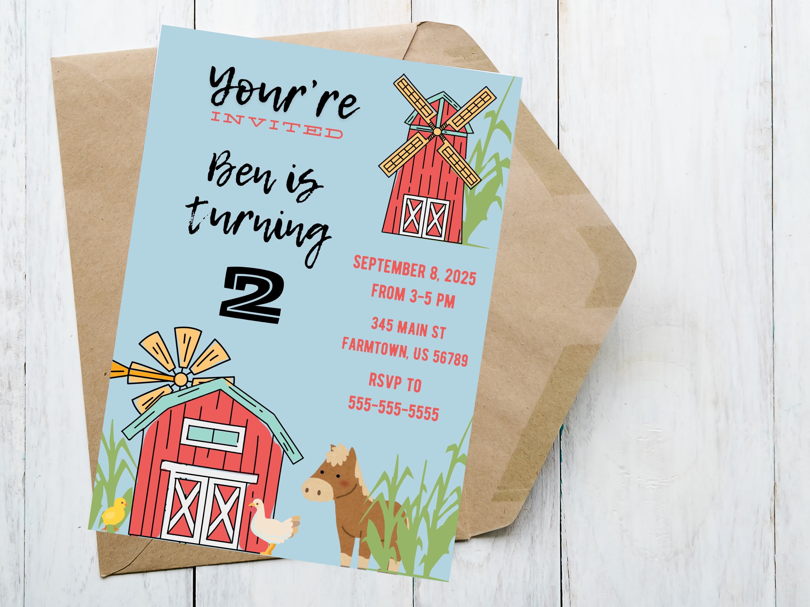 Rustic Farm Birthday Party Invitation Custom Digital Invite, Editable ...