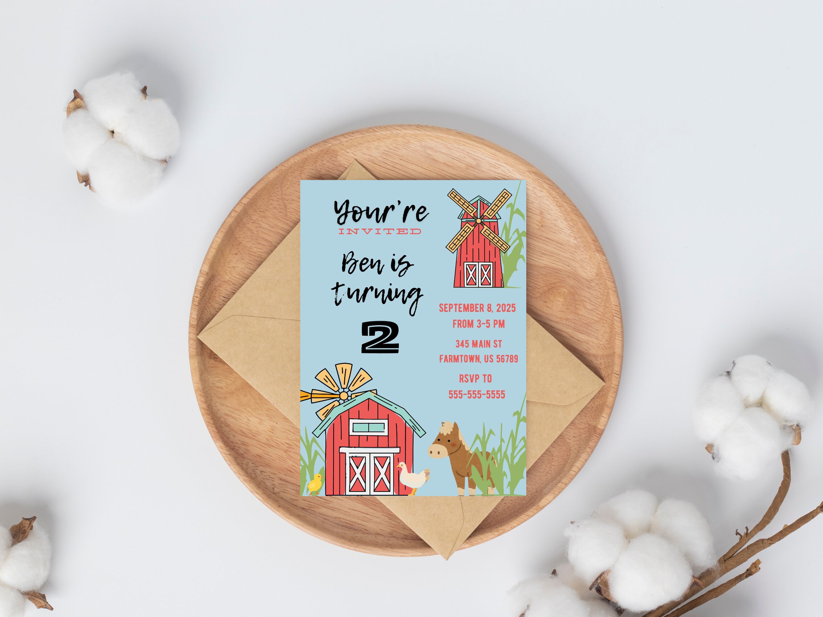 Rustic Farm Birthday Party Invitation Custom Digital Invite, Editable ...