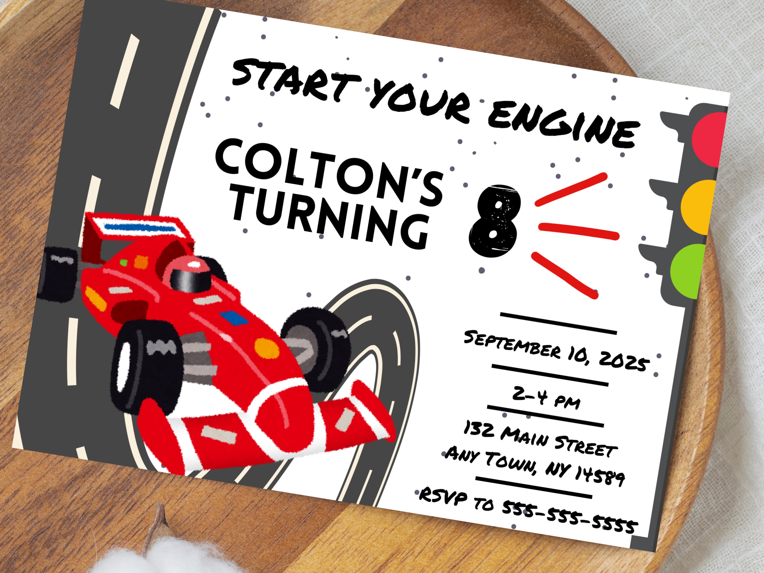 Race Car Birthday Party Invitation Car Racing Invitation Custom Digital ...