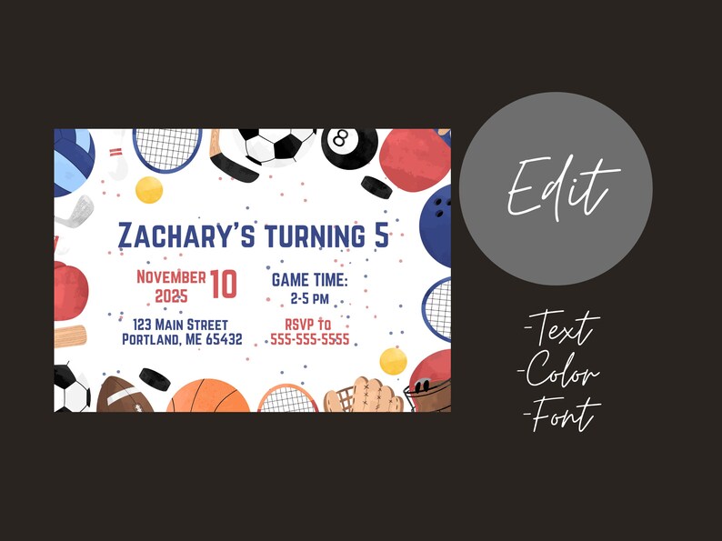 Sports Birthday Party Invitation All-star Sports Theme Party Invitation ...