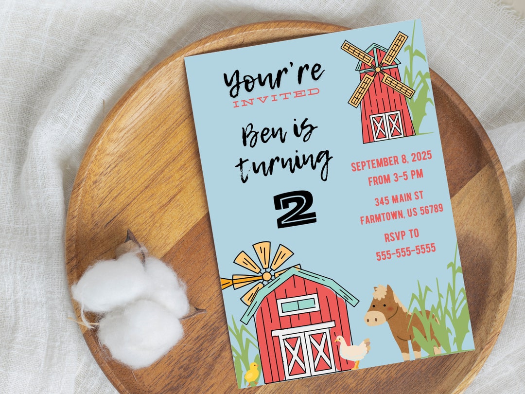 Rustic Farm Birthday Party Invitation Custom Digital Invite, Editable ...