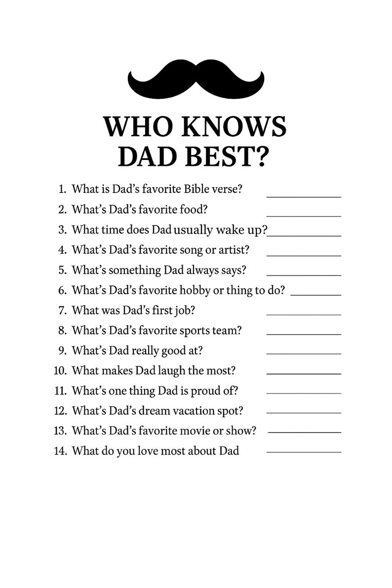 Who Knows Dad Best? - Printable Father’s Day Game | Fun Family Activity ...