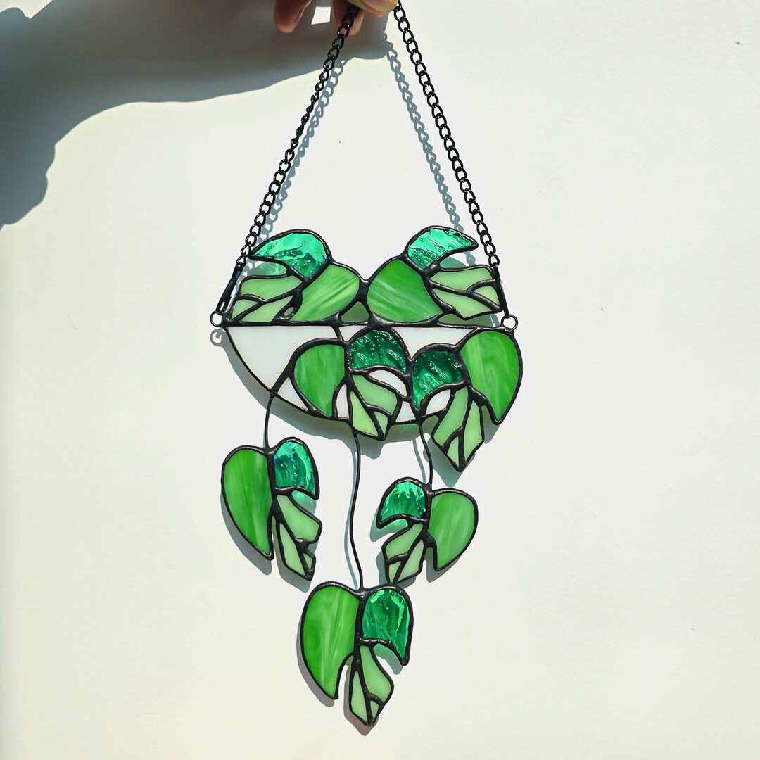 Stained Glass Monstera Hanging Plant – Swiss Cheese Plant Suncatcher ...