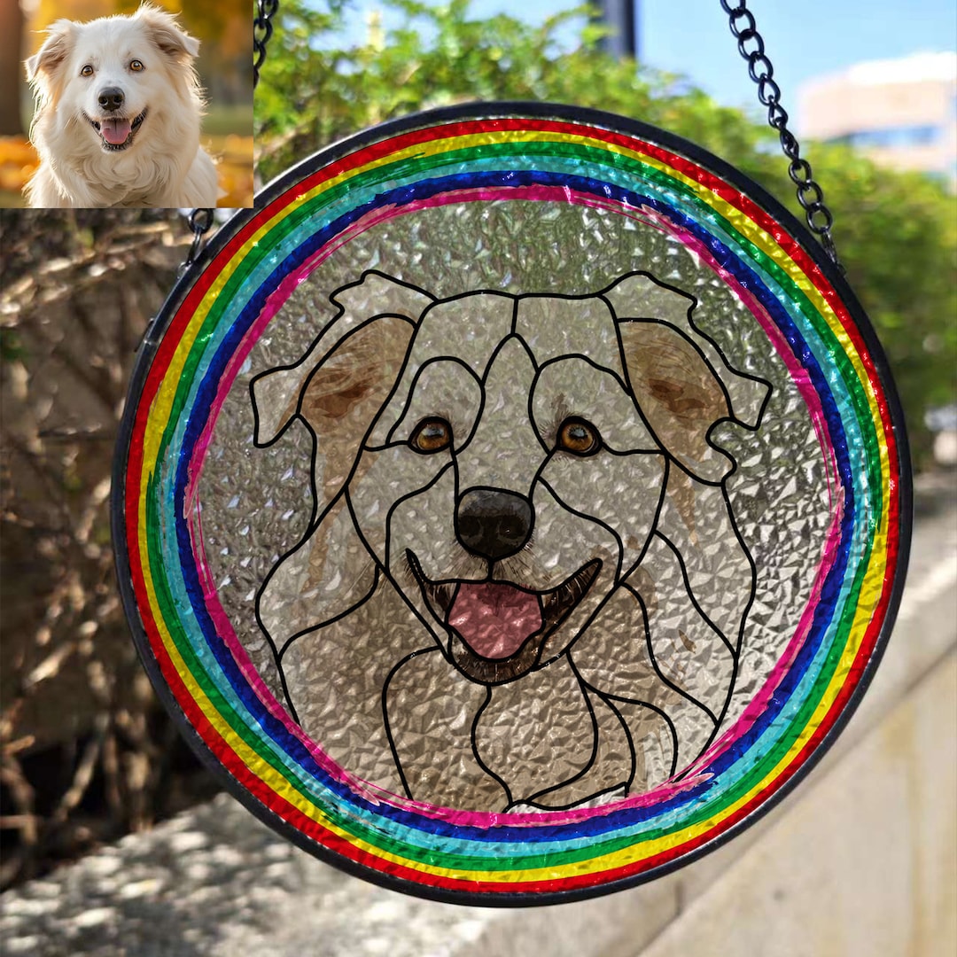 Custom Rainbow Pet Portrait Suncatcher, Personalized Rainbow Dog ...