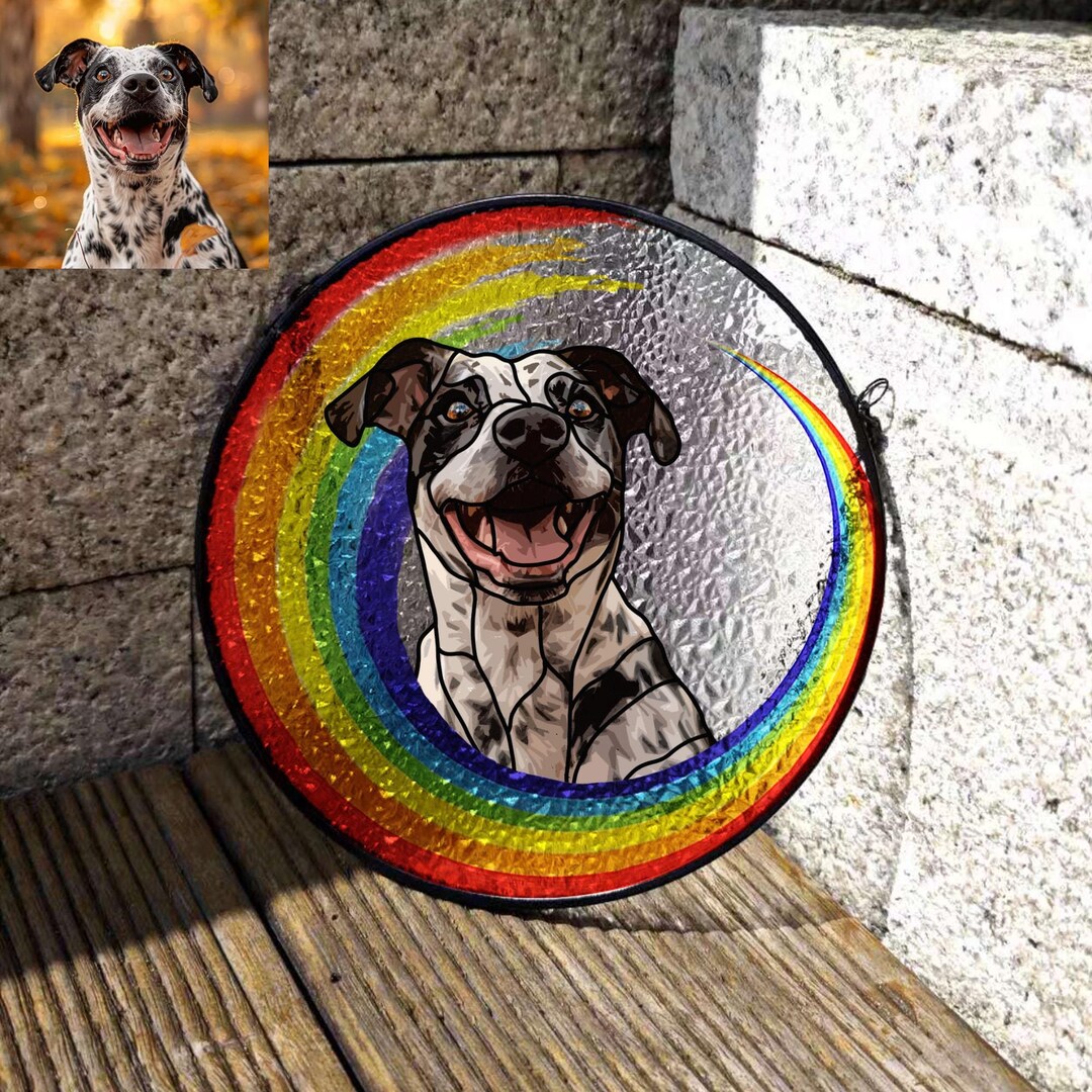 Custom Dog Portrait Art Suncatcher, Personalized Rainbow Pet Portrait ...