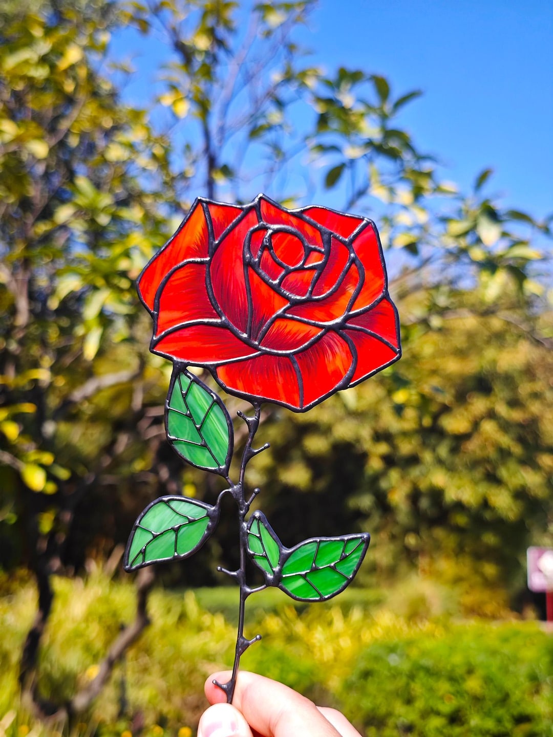 Handcrafted Red Rose Stained Glass Flower,stained Glass Suncatcher ...