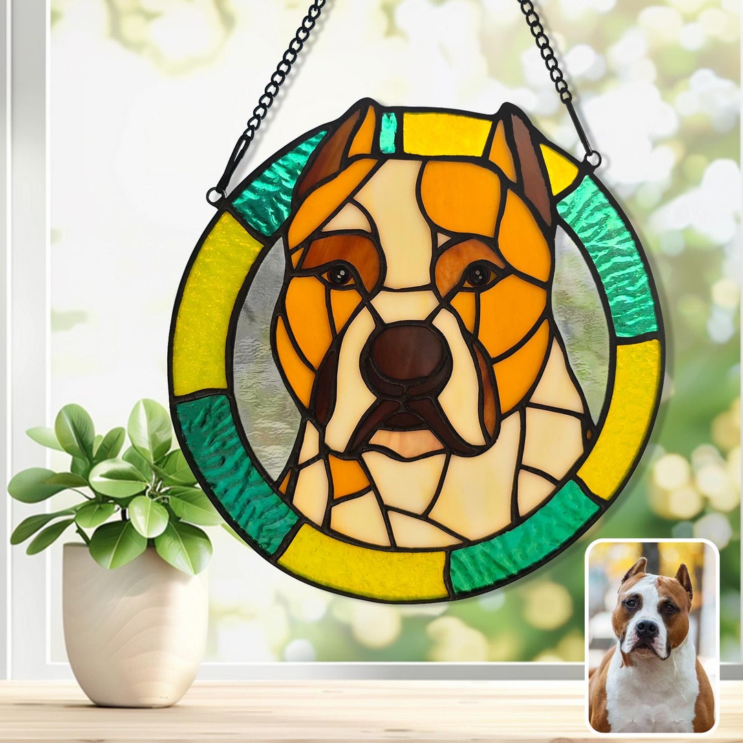 Custom Stained Glass Pet Portrait , Stained Glass Dog Cat Memorial Gift ...
