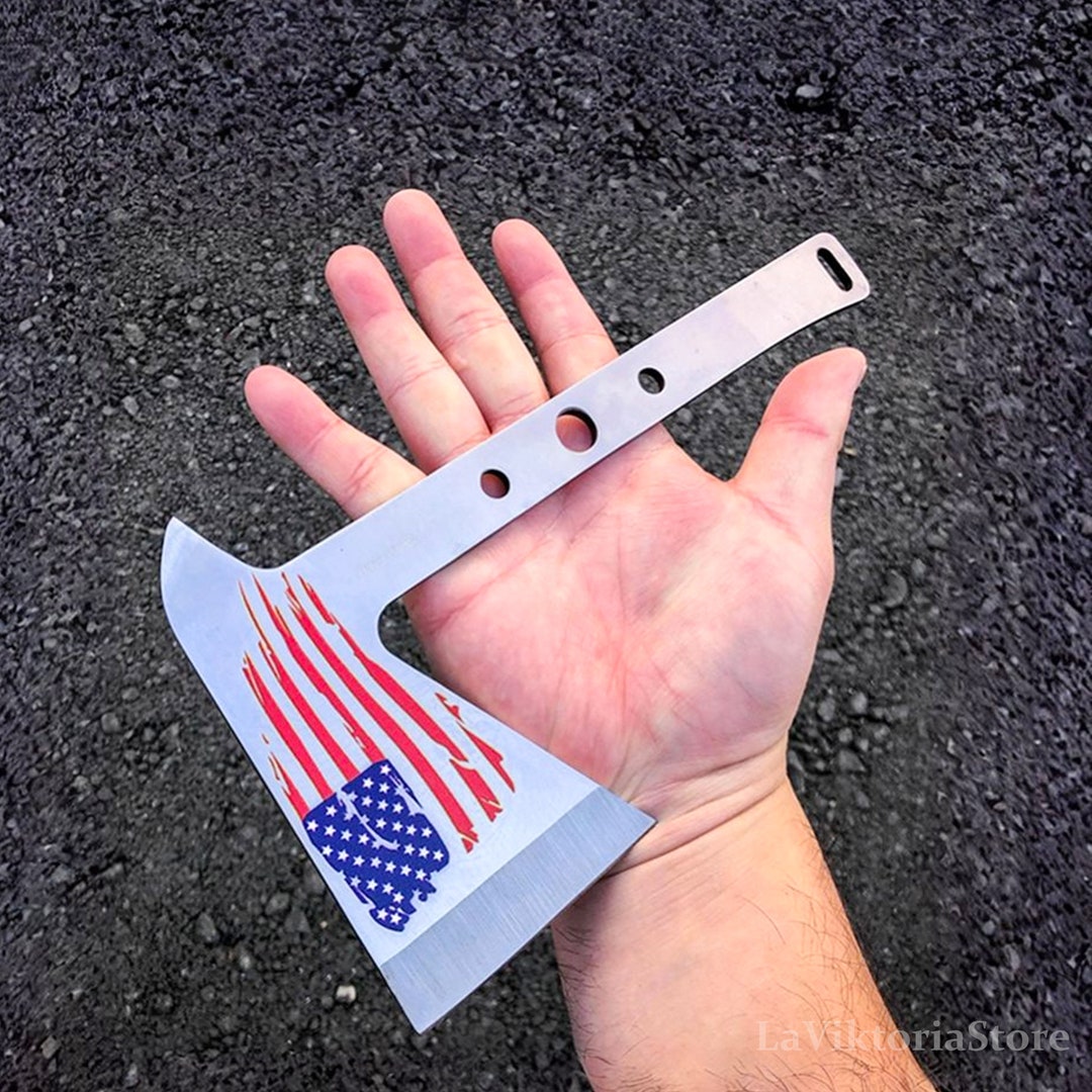 2-piece Silver Tactical Axe Set, Twin USA Flag Tomahawk Hatchets ...