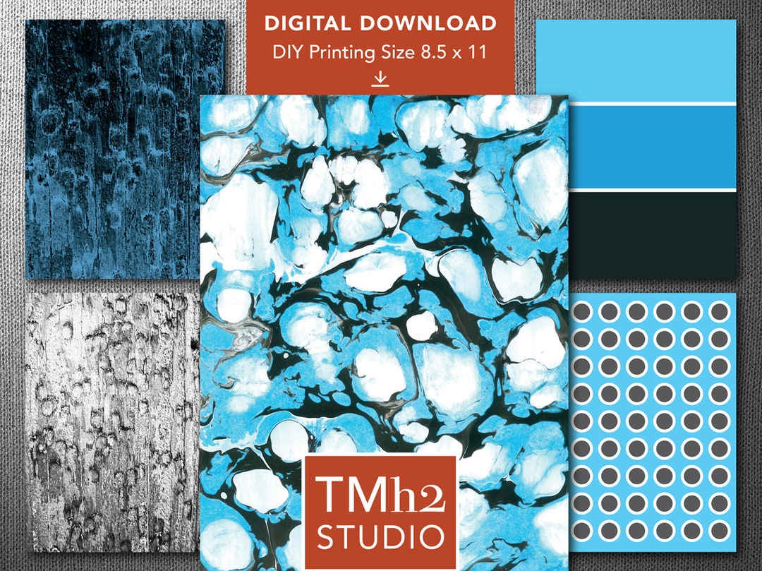 Blue Collage Paper Kit, Marbled Paper and Companion Papers - Etsy