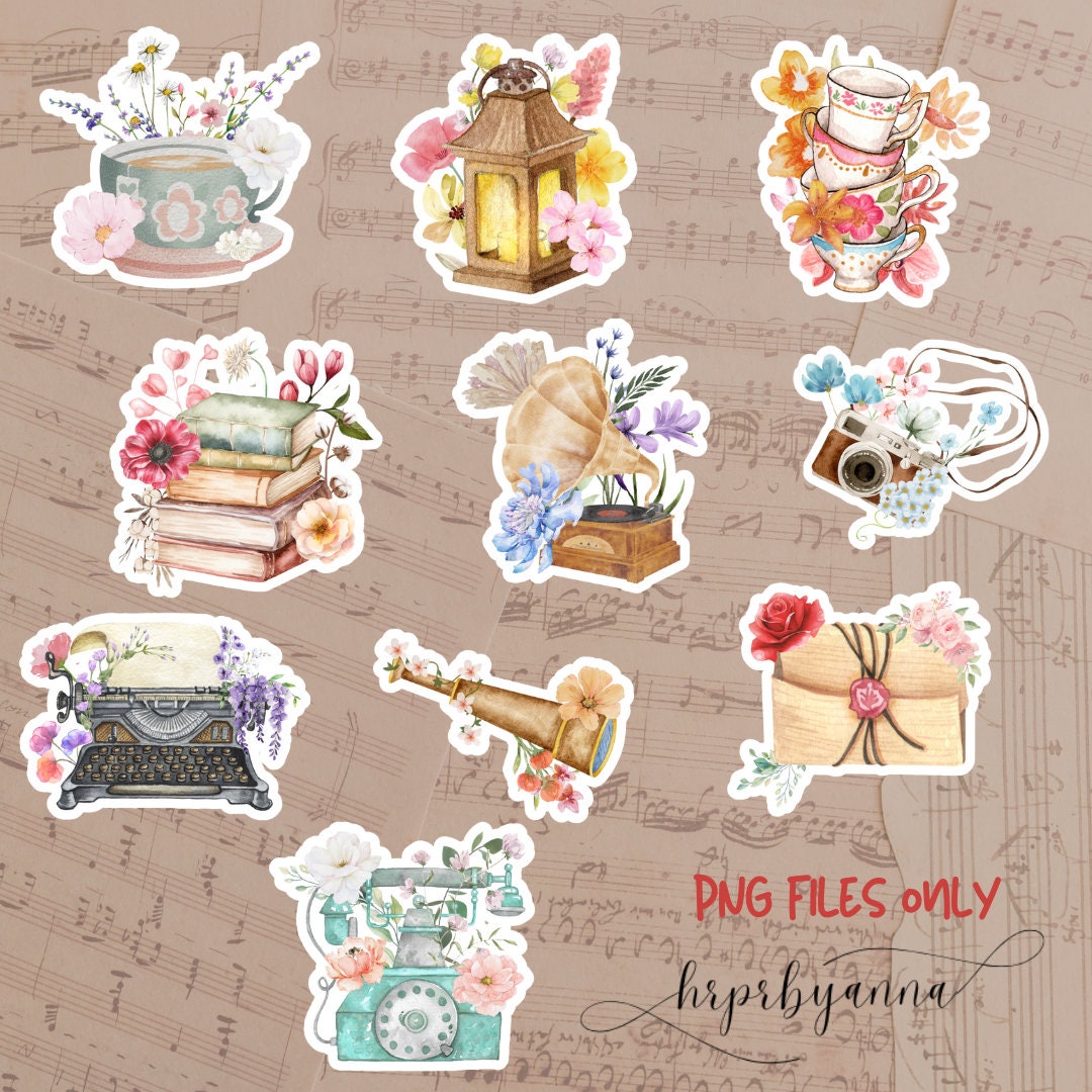 Vintage Printable Stickers Pack, Inspirational Sticker, Print and Cut ...
