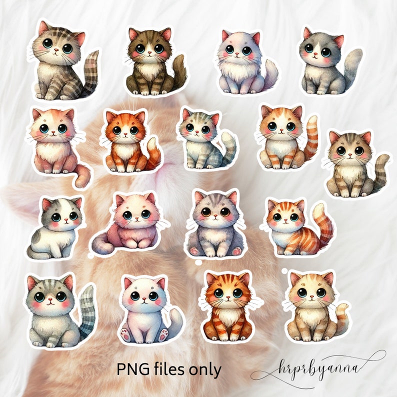 Cat Printable Stickers Pack, Cute Sticker, Print and Cut Sticker ...