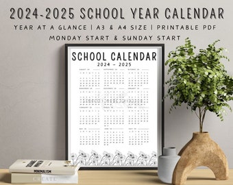 Year at a Glance School Calendar 2024-2025, A4 & A3 Size, Monday/sunday ...