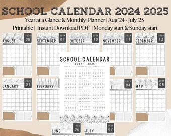 2024 2025 School Calendar and Monthly Planner | Instant Download PDF ...