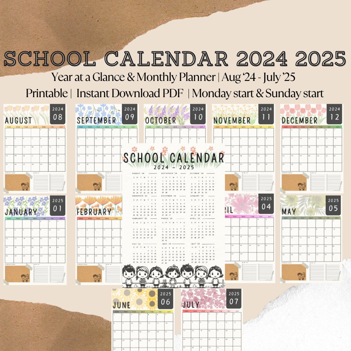 2024 2025 School Calendar and Monthly Planner | Instant Download PDF ...