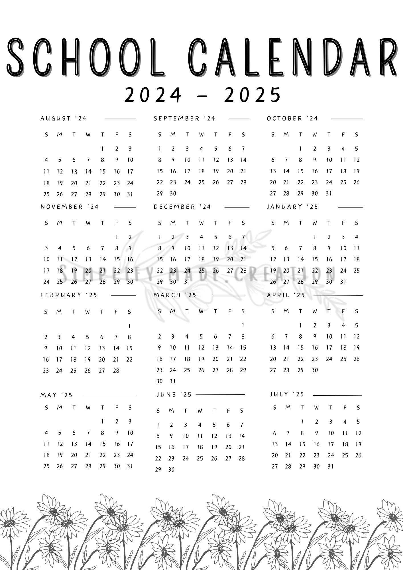 2024 2025 School Calendar and Monthly Planner | Instant Download PDF ...