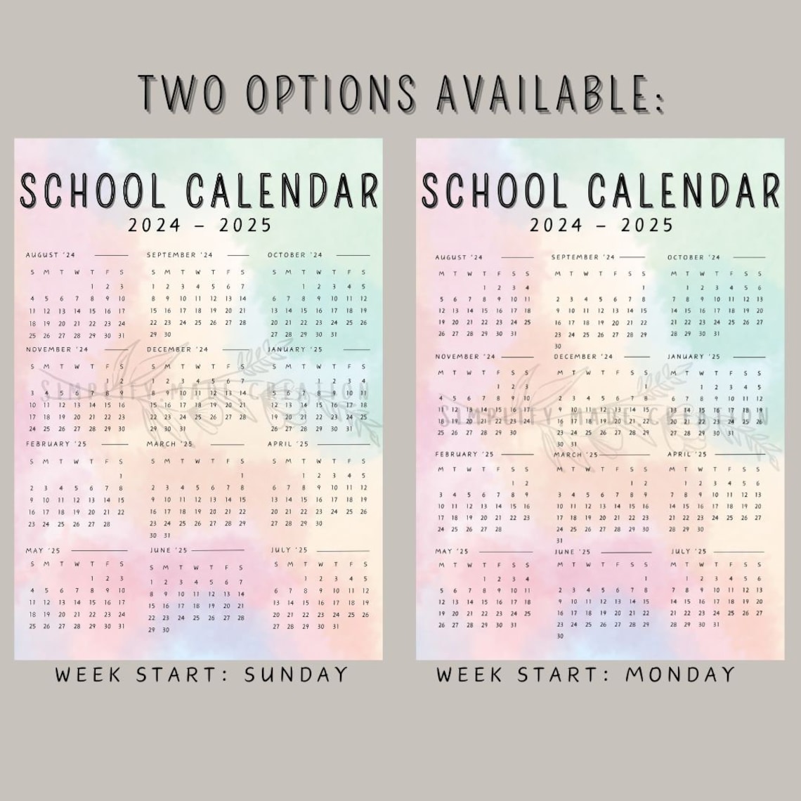 Year at a Glance School Calendar 2024-2025, A4 & A3 Size, Monday/sunday ...
