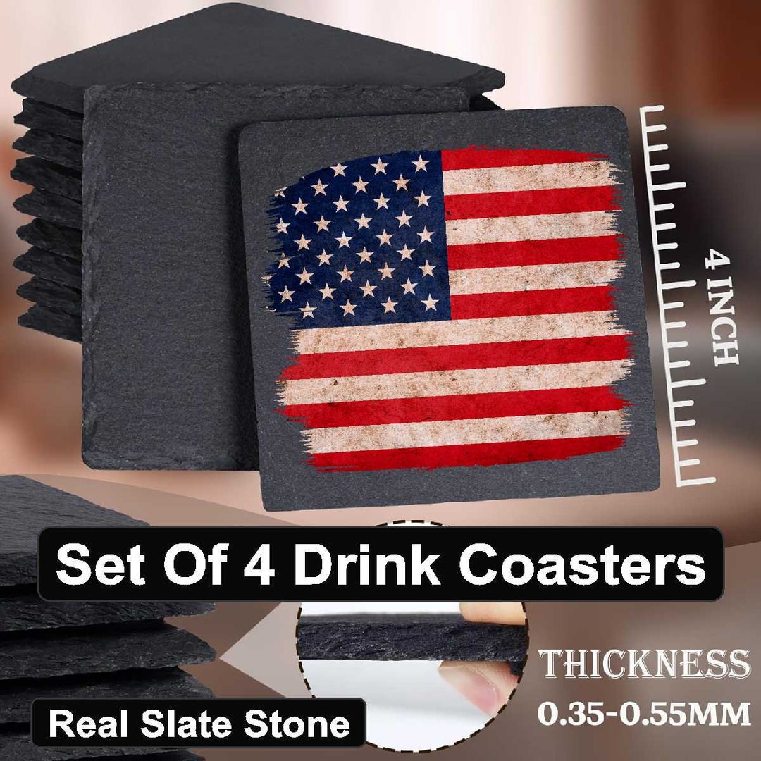 Square Flag - Set of 4 Black Slate Stone Coasters - Etsy