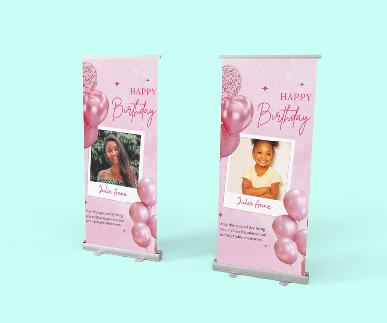 Personalized Retractable Birthday Banner for Girls - High-quality Vinyl ...
